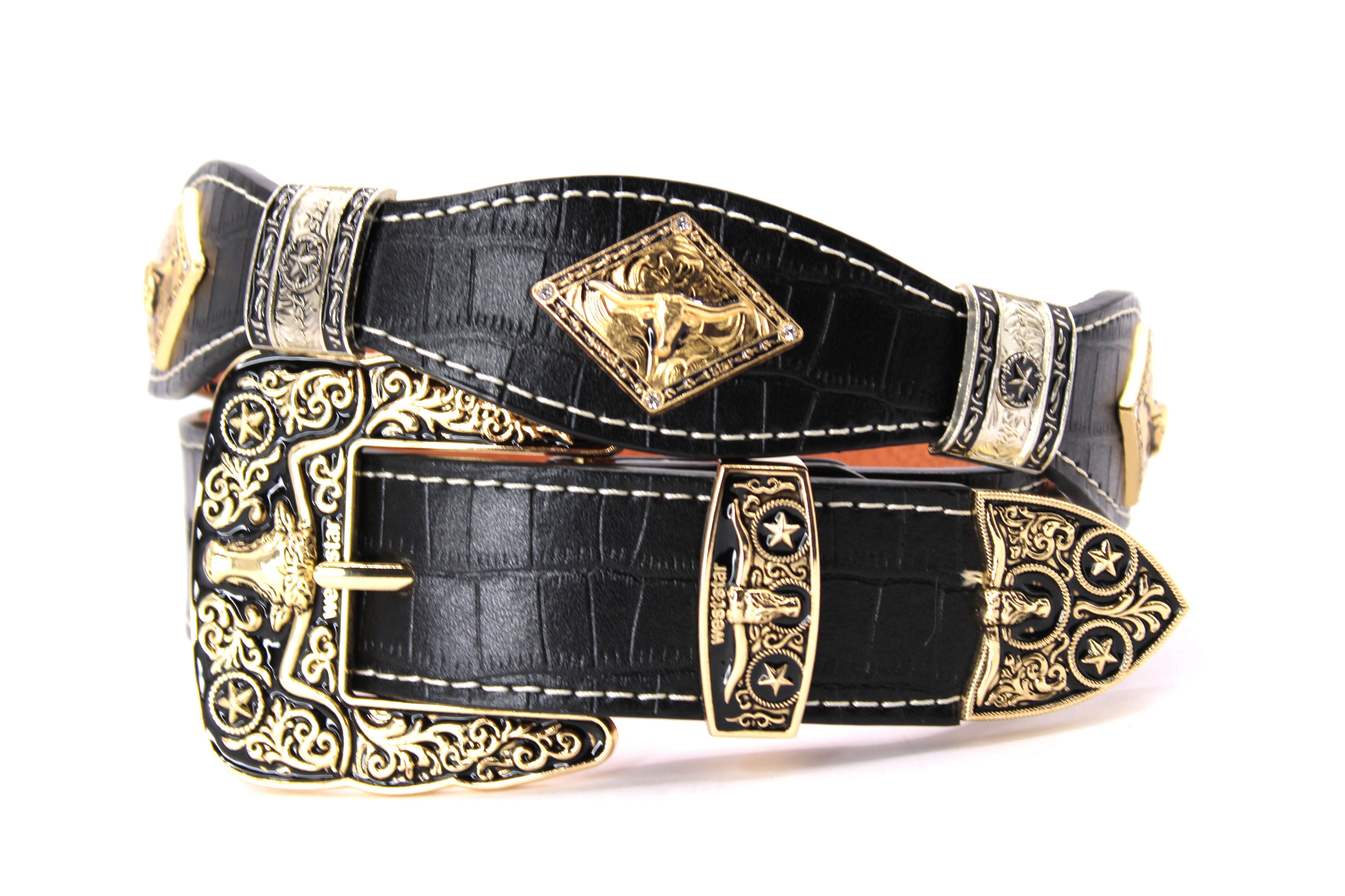 Concho Belt- #8001A-E Concho with Clear Stone – WestStarTexas