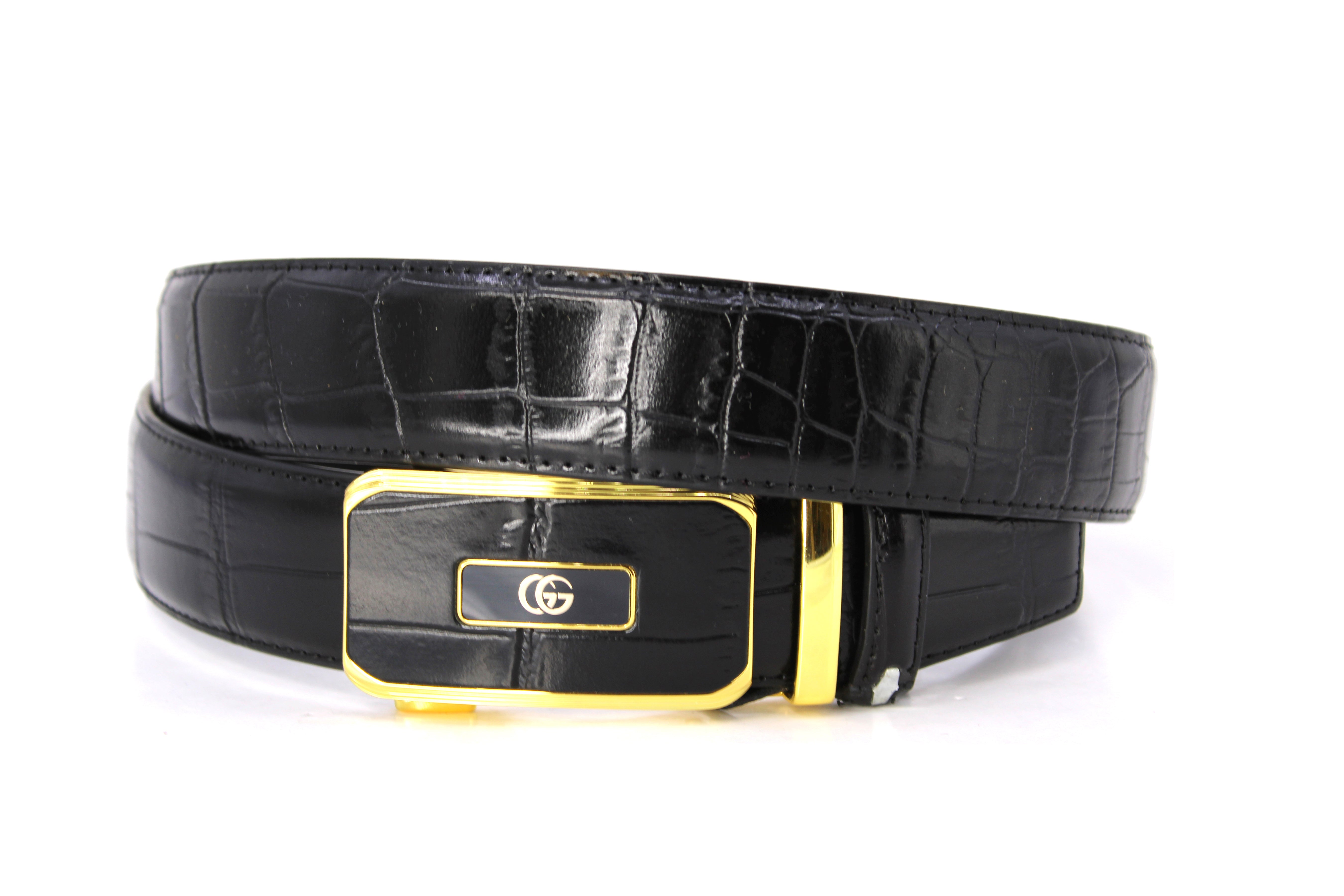 Plain Belt- Genuine Cow Leather Belt Crocodile Pattern CG Cougar Allig ...
